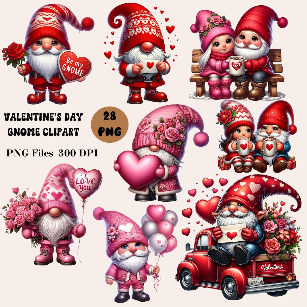 28 Valentine's Day Gnome Clipart, Valentines Gnome Couple Clipart, Love ...