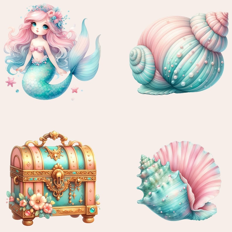 24 Little Mermaid Clipart, Cute Mermaid PNG, Under the Sea Clipart ...