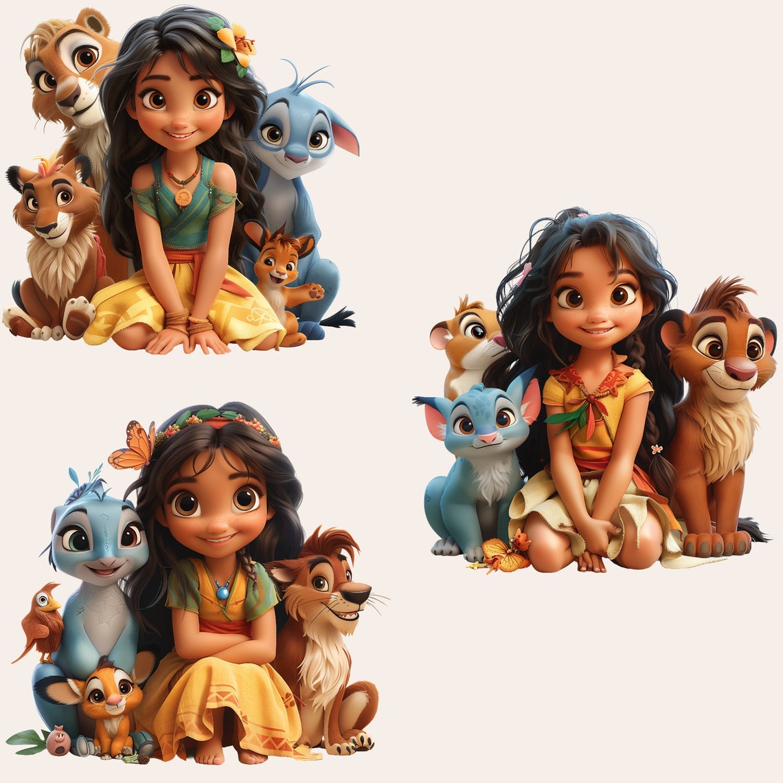 20 Princess With Animals Clipart Bundle, Cute Princess PNG, Princess ...