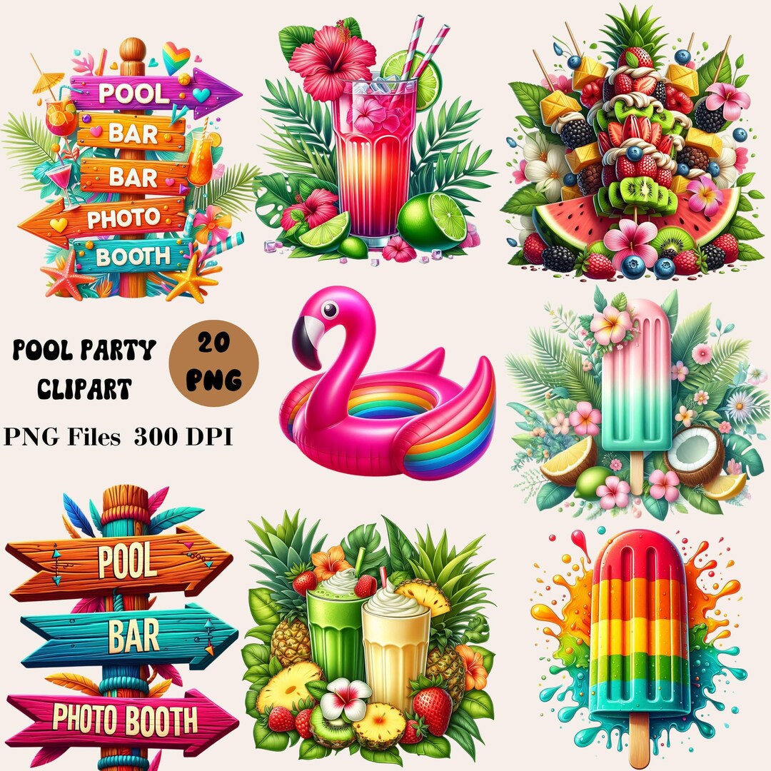 20 Pool Party Clipart, Pool Party Graphics, Summer PNG Bundle, Hello ...
