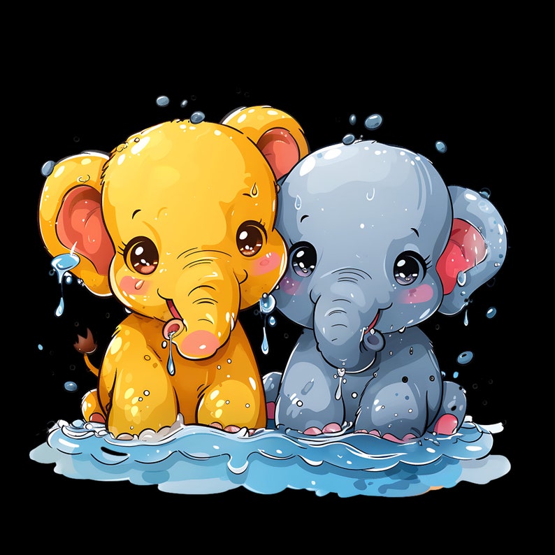 12 Kawaii Elephant Clipart Bundle, Kawaii Mommy and Baby Elephant PNG ...