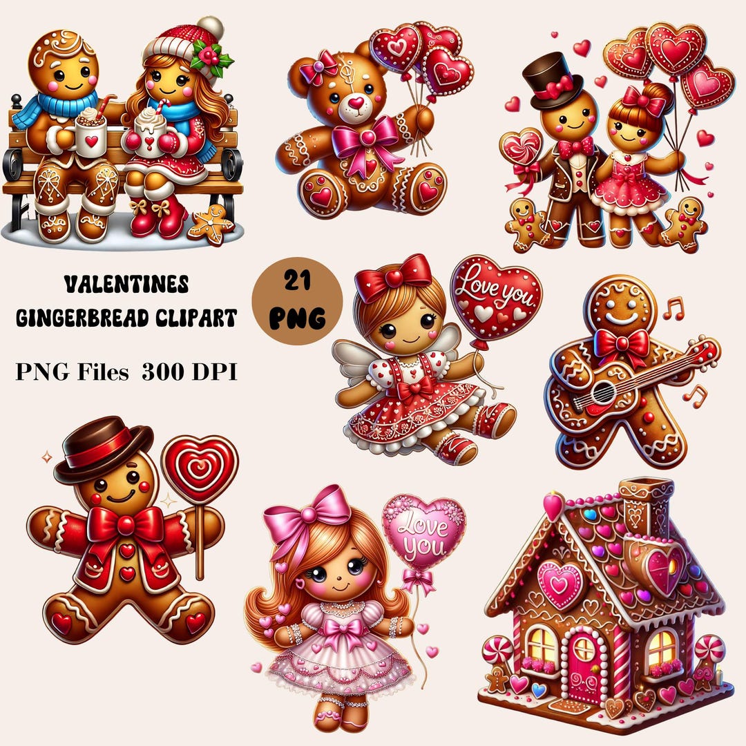 21 Valentines Gingerbread Clipart, Sweet Valentines Gingerbread ...