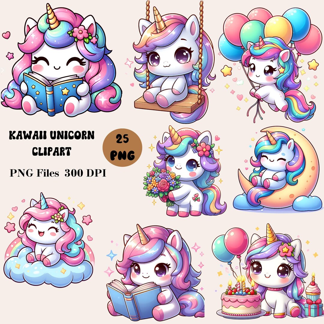 25 Kawaii Unicorn Clipart, Cute Kawaii Unicorn PNG, Baby Unicorn PNG ...