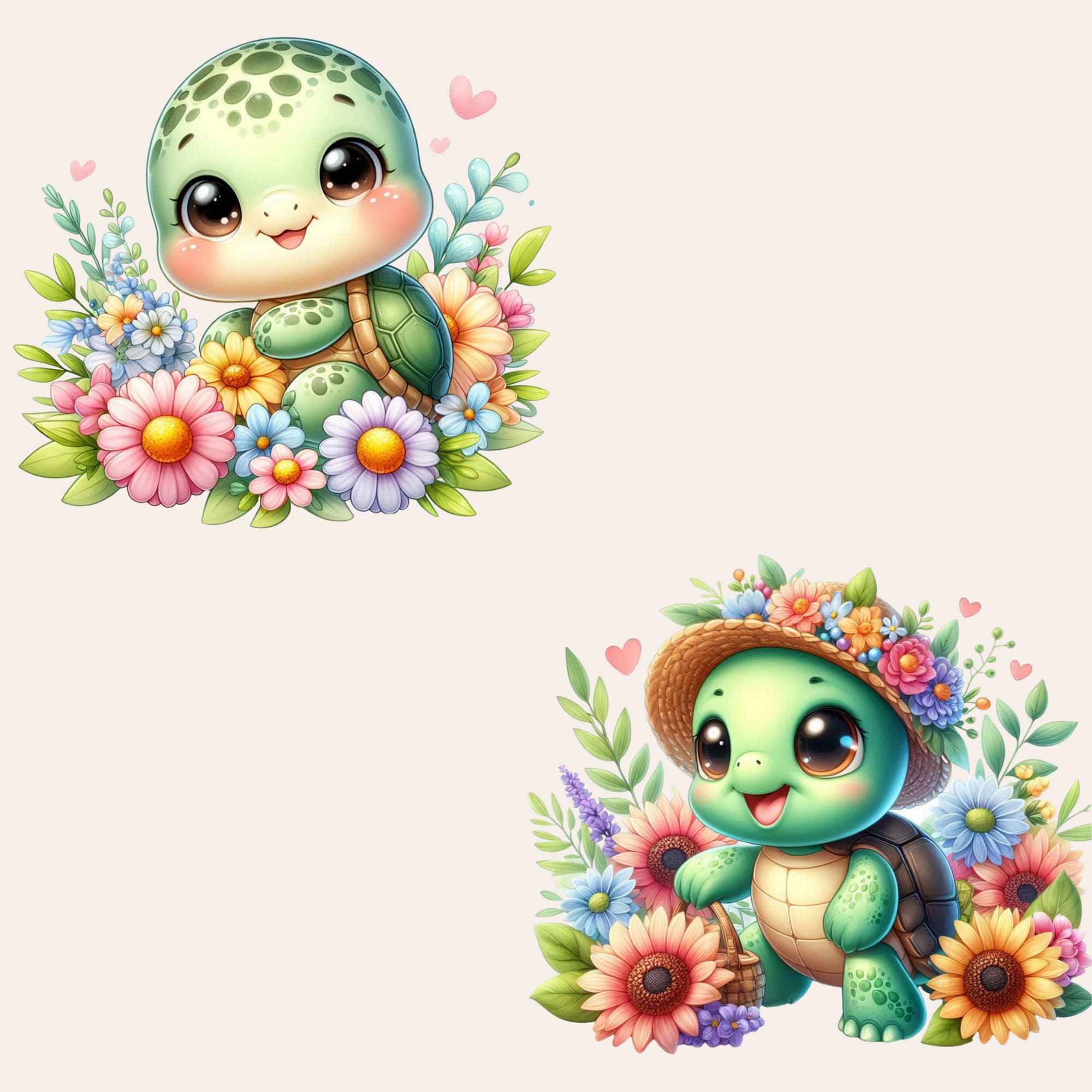 8 Baby Turtle Clipart, Baby Turtle With Flowers PNG, Cute Baby Turtle ...