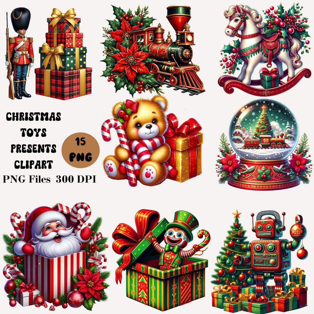 15 Christmas Toys Presents Clipart, Magical Christmas Toy Box Clipart ...