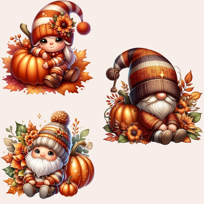 16 Fall Gnome Clipart, Pumpkin Gnome Clipart, Autumn Gnome PNG, Pumpkin ...
