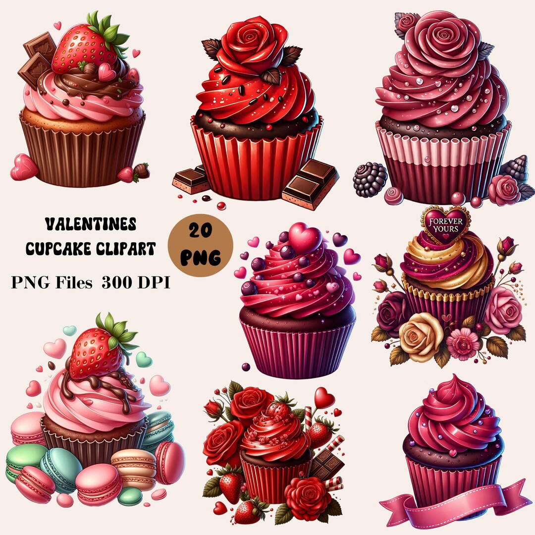 20 Valentines Cupcake Clipart, Valentine's Day Cupcake PNG, Valentine ...