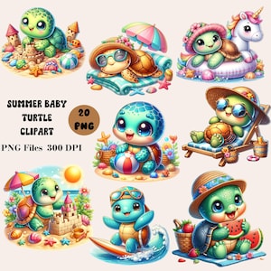 20 Summer Baby Turtle Clipart, Beach Turtle Clipart, Cute Sea Turtle ...