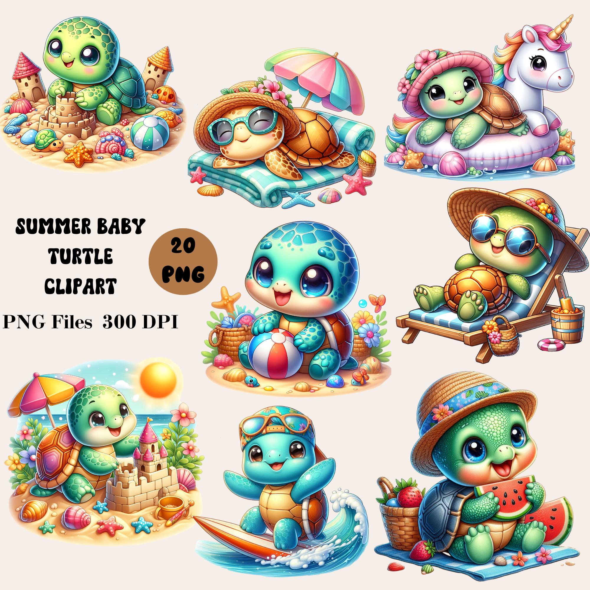 20 Summer Baby Turtle Clipart, Beach Turtle Clipart, Cute Sea Turtle ...