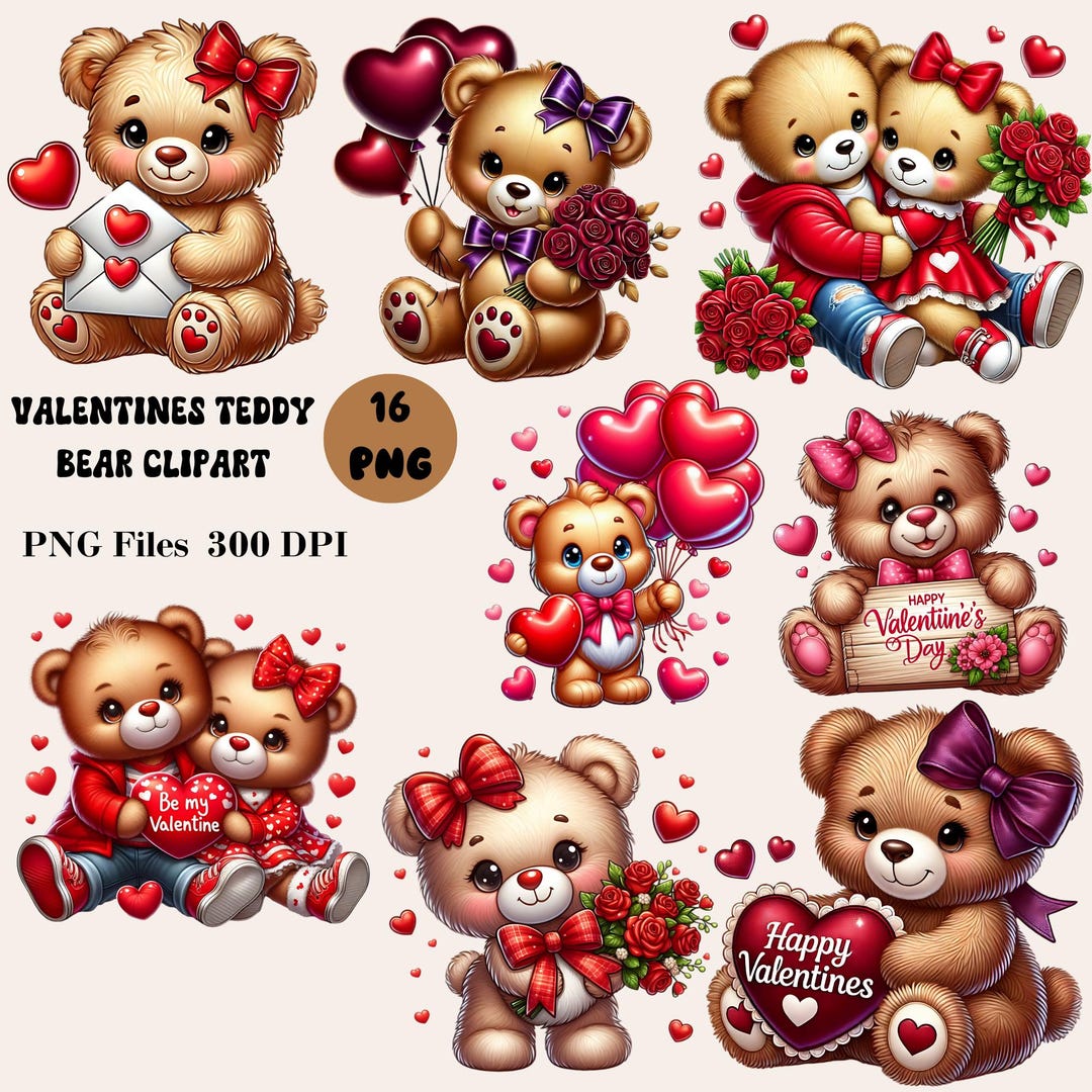 16 Valentines Teddy Bear Clipart, Love Teddy Bear Clipart, Cute Teddy ...