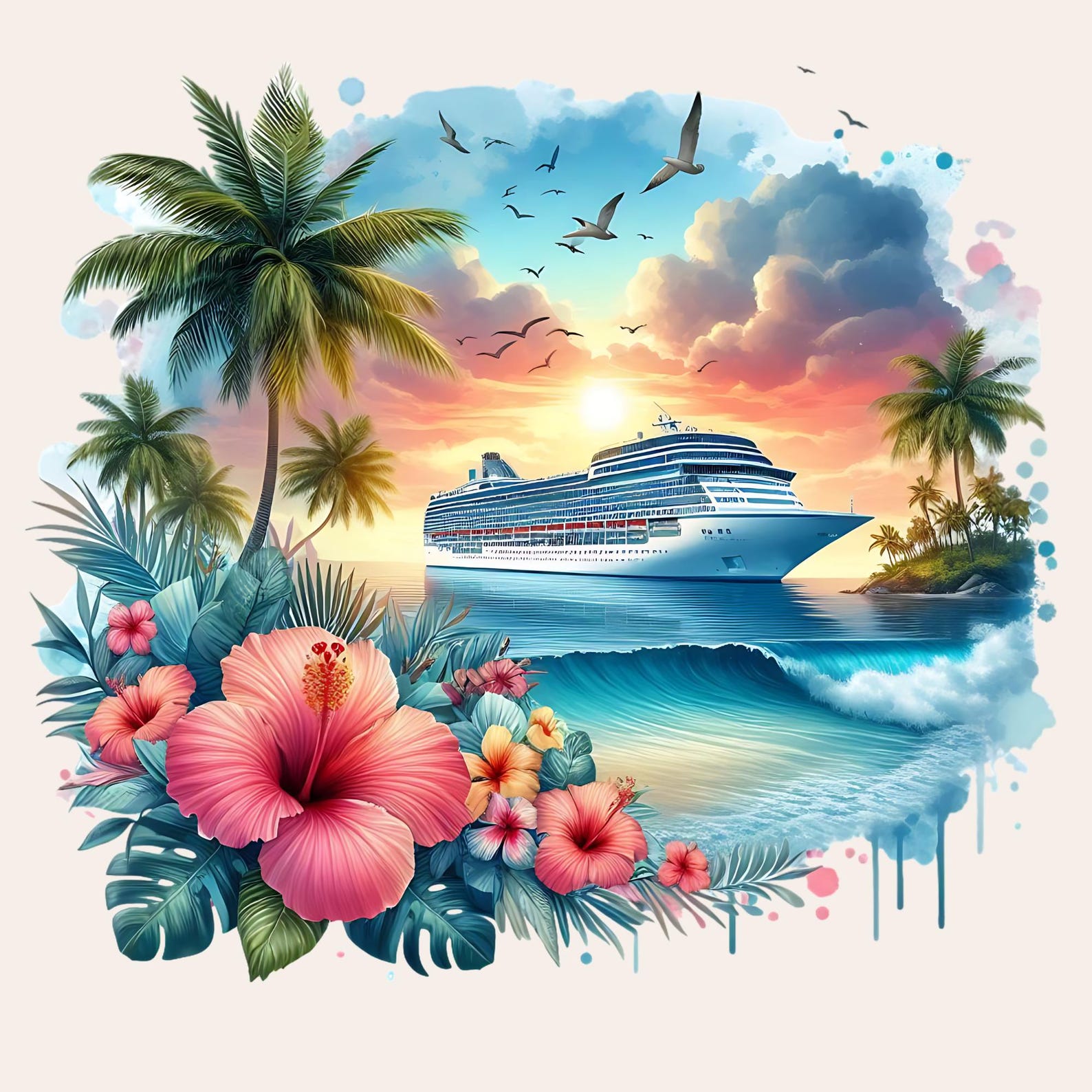 5 Tropical Cruise Ship Clipart, Cruise Shirt Clipart, Cruise PNG Bundle ...