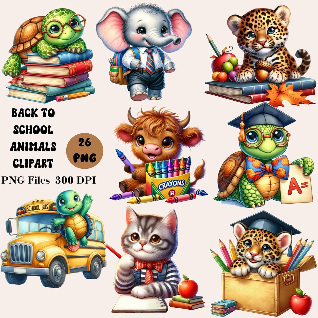26 Back to School Animals Clipart, Cute School Animals Clipart, Back to ...