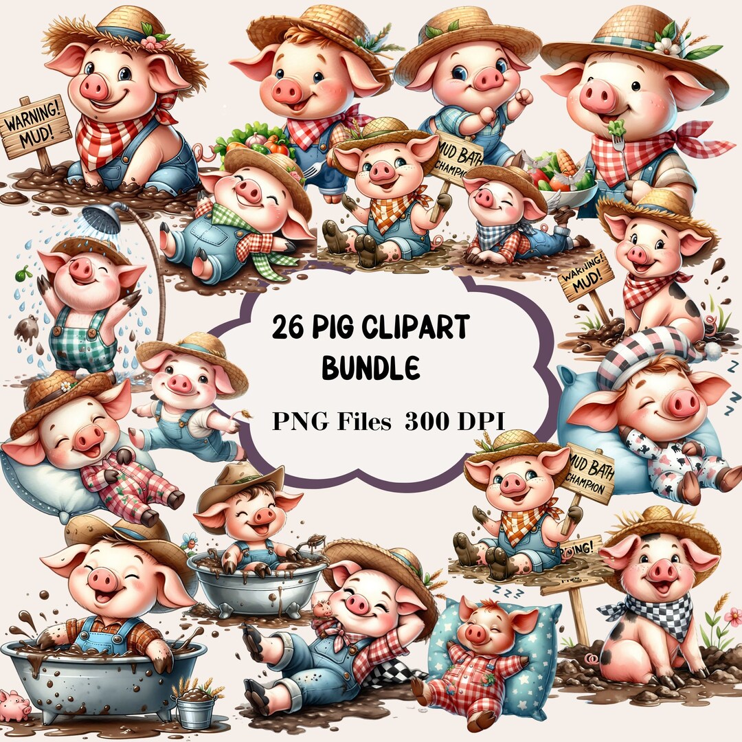 26 Pig Clipart Bundle, Cute Pig PNG, Adorable Pig Graphics, Sweet Pig ...