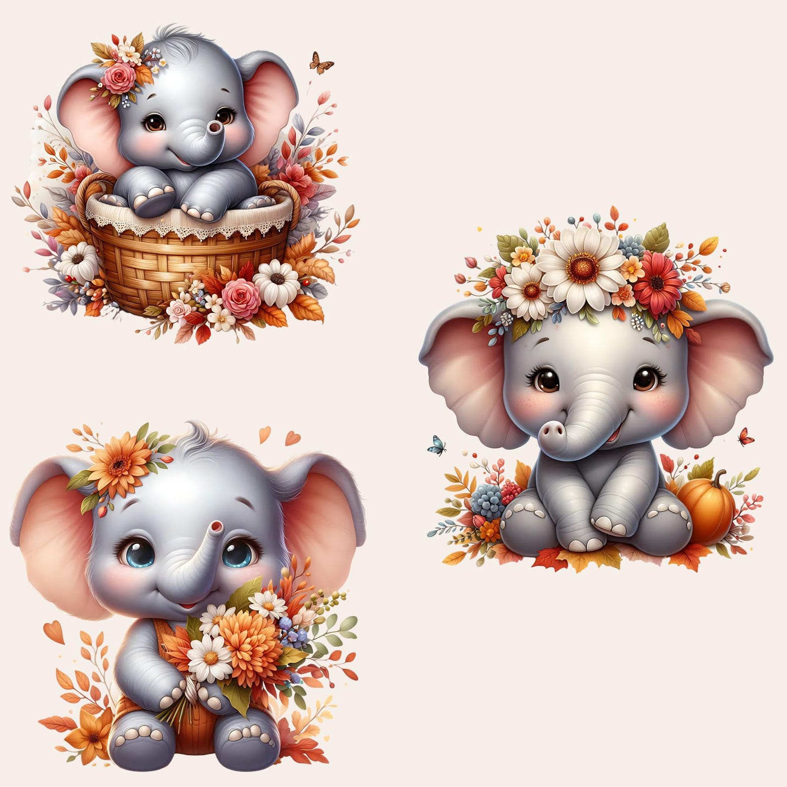 19 Elephant With Flowers Clipart, Baby Elephant PNG, Floral Elephant ...