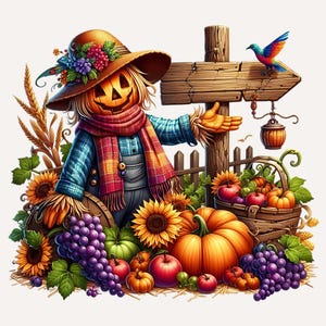 20 Autumn Scarecrow Clipart, Fall Scarecrow PNG Bundle, Charming ...