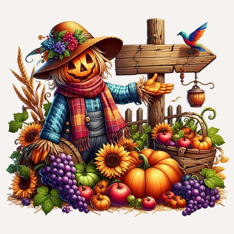 20 Autumn Scarecrow Clipart, Fall Scarecrow PNG Bundle, Charming ...