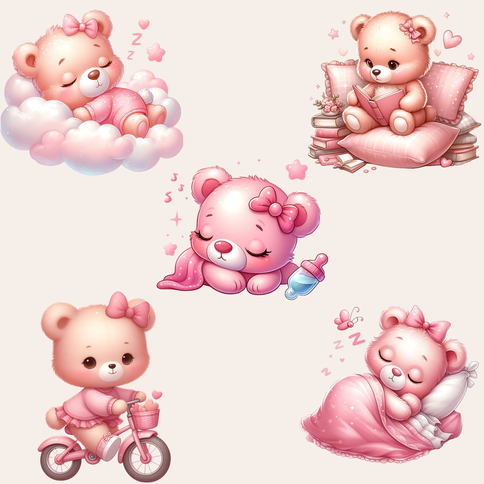 40 Pink Teddy Bear Clipart Bundle, Baby Shower Clipart for Girls ...