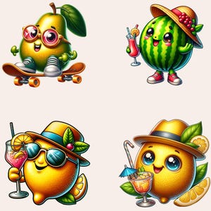 22 Funny Summer Fruits Clipart, Cute Fruits Clipart, Summer Clipart ...