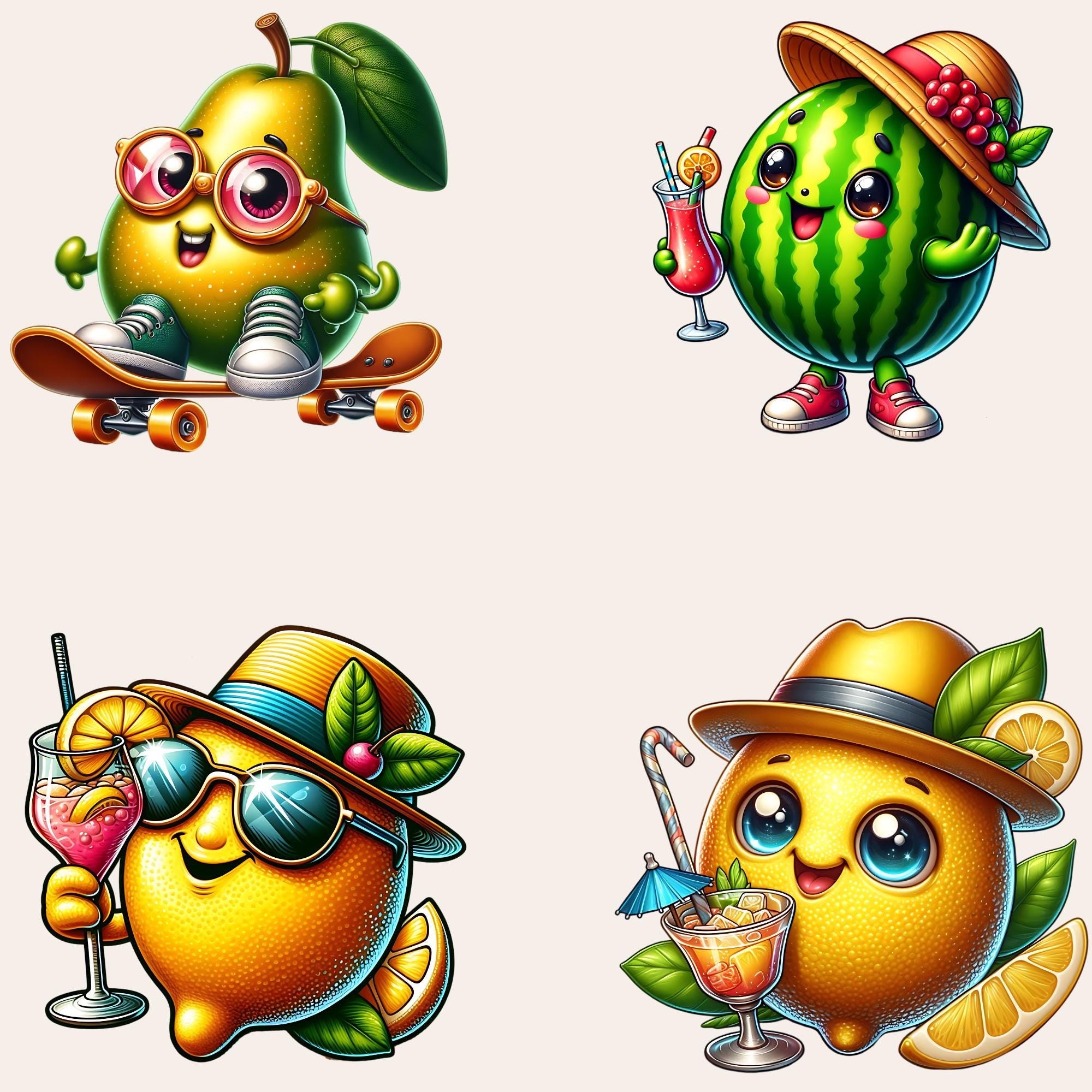 22 Funny Summer Fruits Clipart, Cute Fruits Clipart, Summer Clipart ...