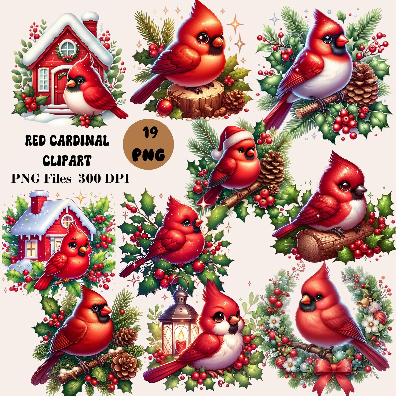19 Red Cardinal Clipart Bundle, Red Cardinal Christmas PNG, Christmas ...