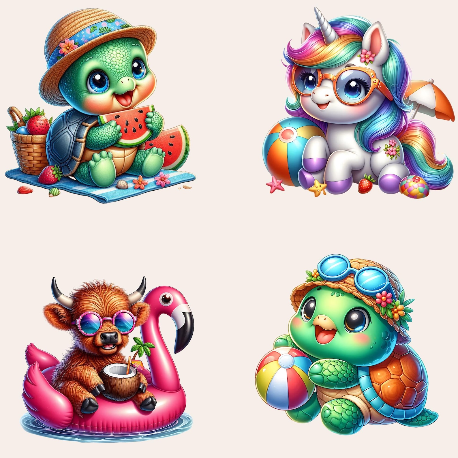 26 Summer Animals Clipart, Summer Beach Animals PNG, Summer Baby ...