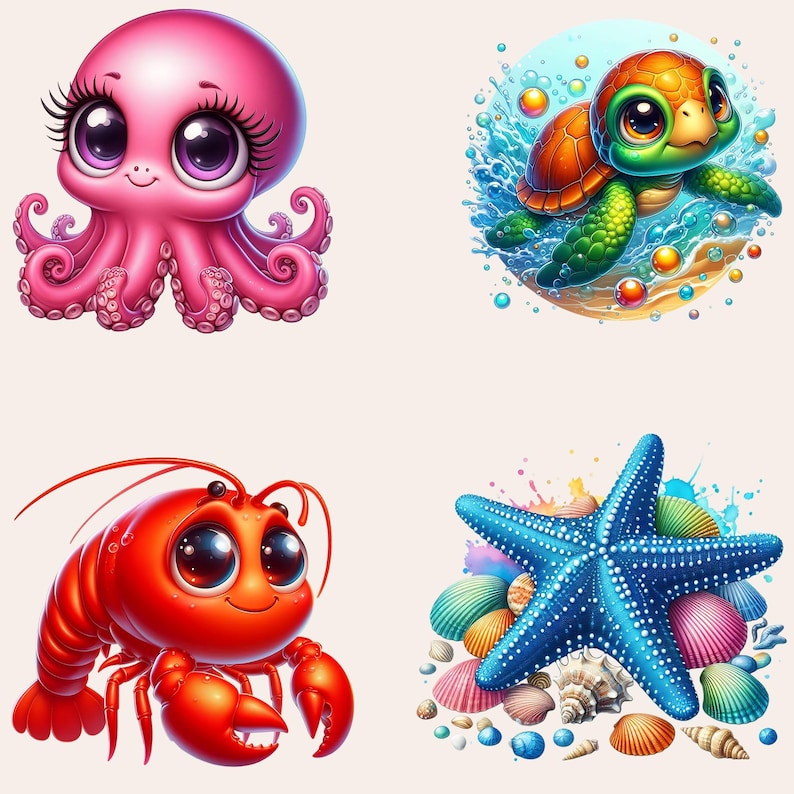 25 Cute Sea Animals Clipart, Ocean Animals Clipart, Under the Sean ...