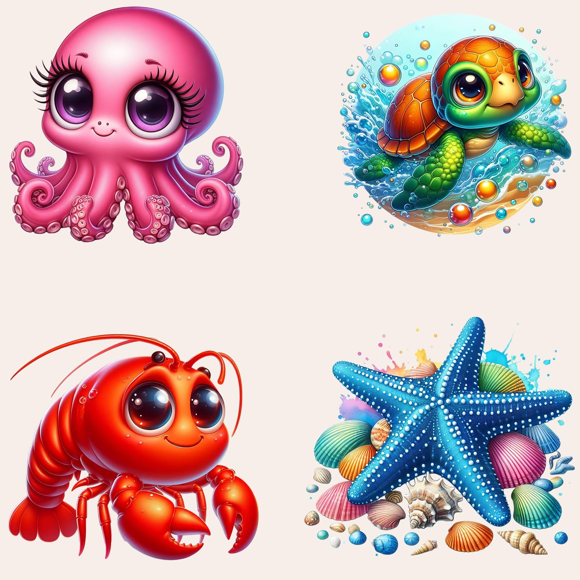 25 Cute Sea Animals Clipart, Ocean Animals Clipart, Under the Sean ...
