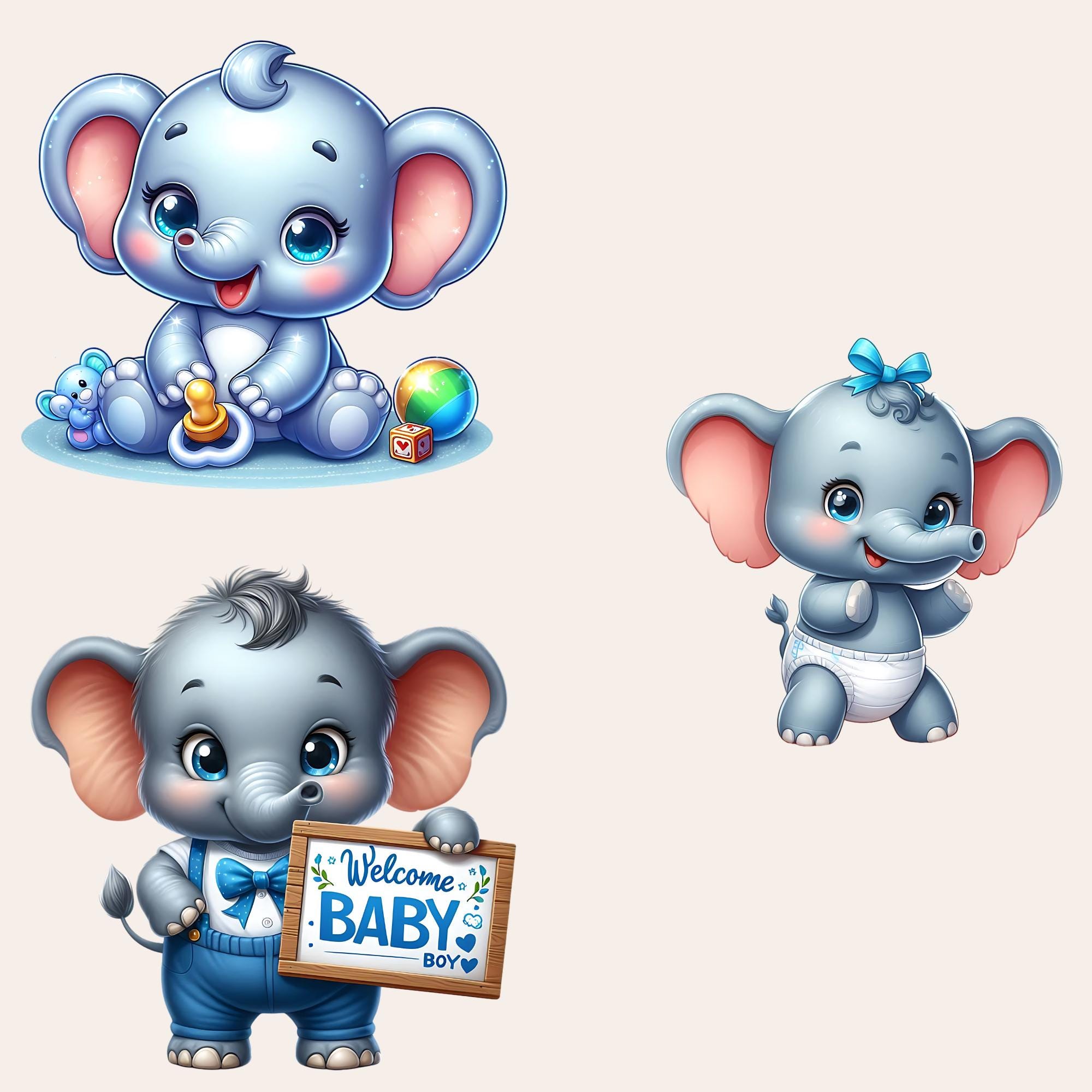 17 Blue Baby Elephant Clipart, Baby Shower Clipart for Boy, Boy ...