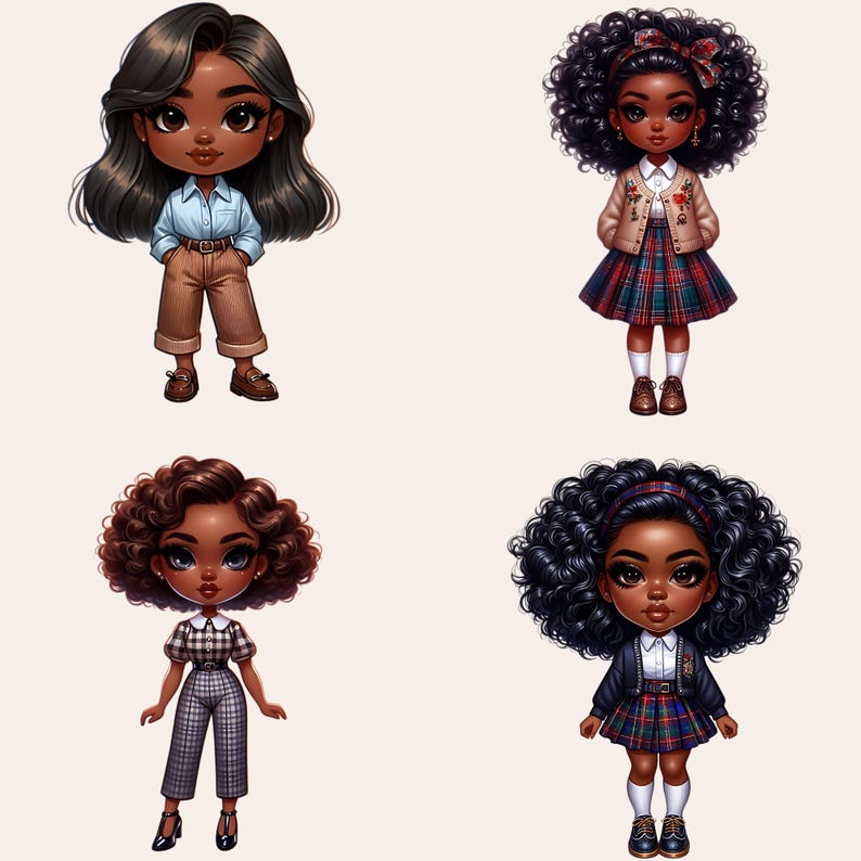 23 Afro American Chibi Girl Clipart, Black Chibi Girl PNG, Chibi Doll ...