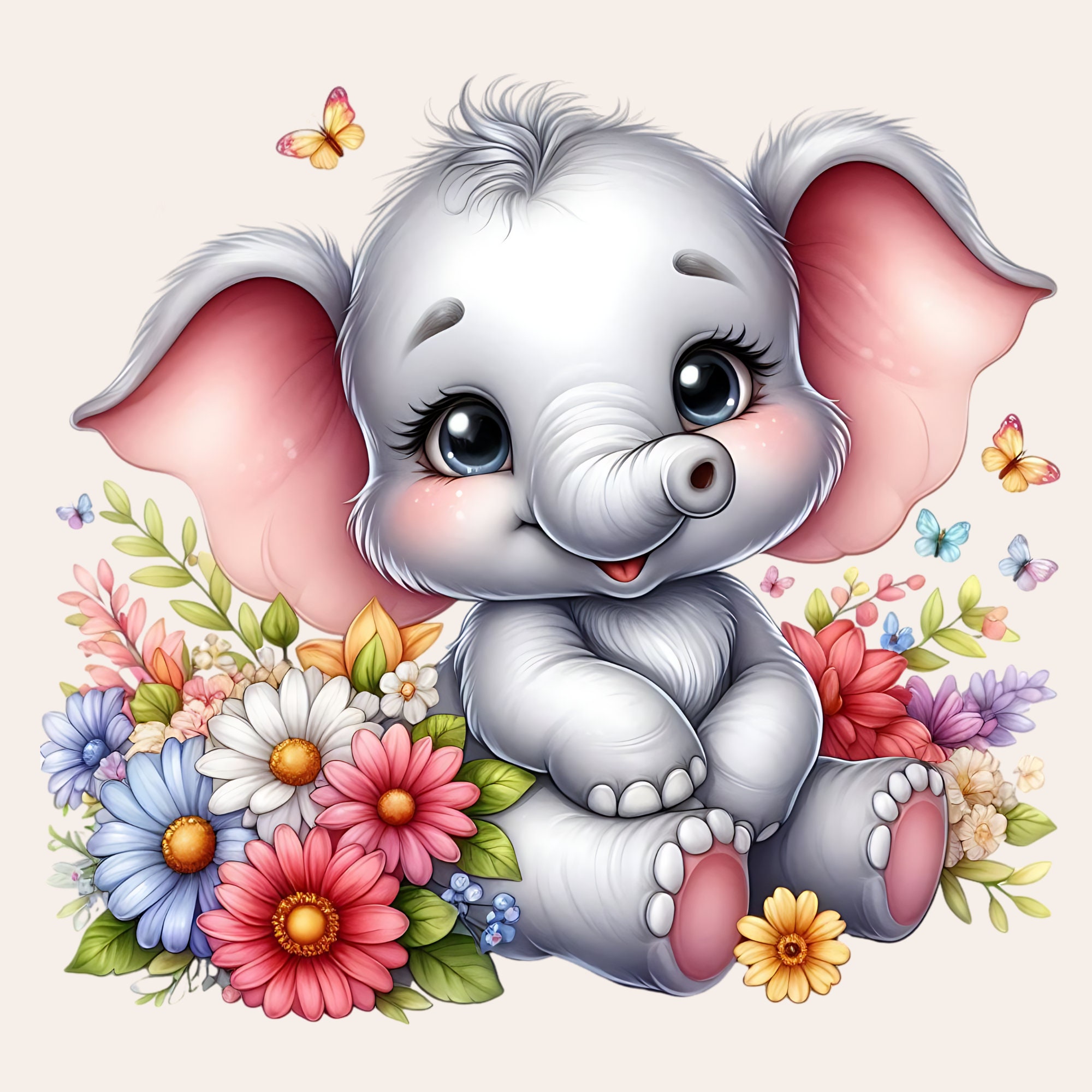 9 Elephant With Flowers Clipart, Baby Elephant PNG, Elephant Baby ...