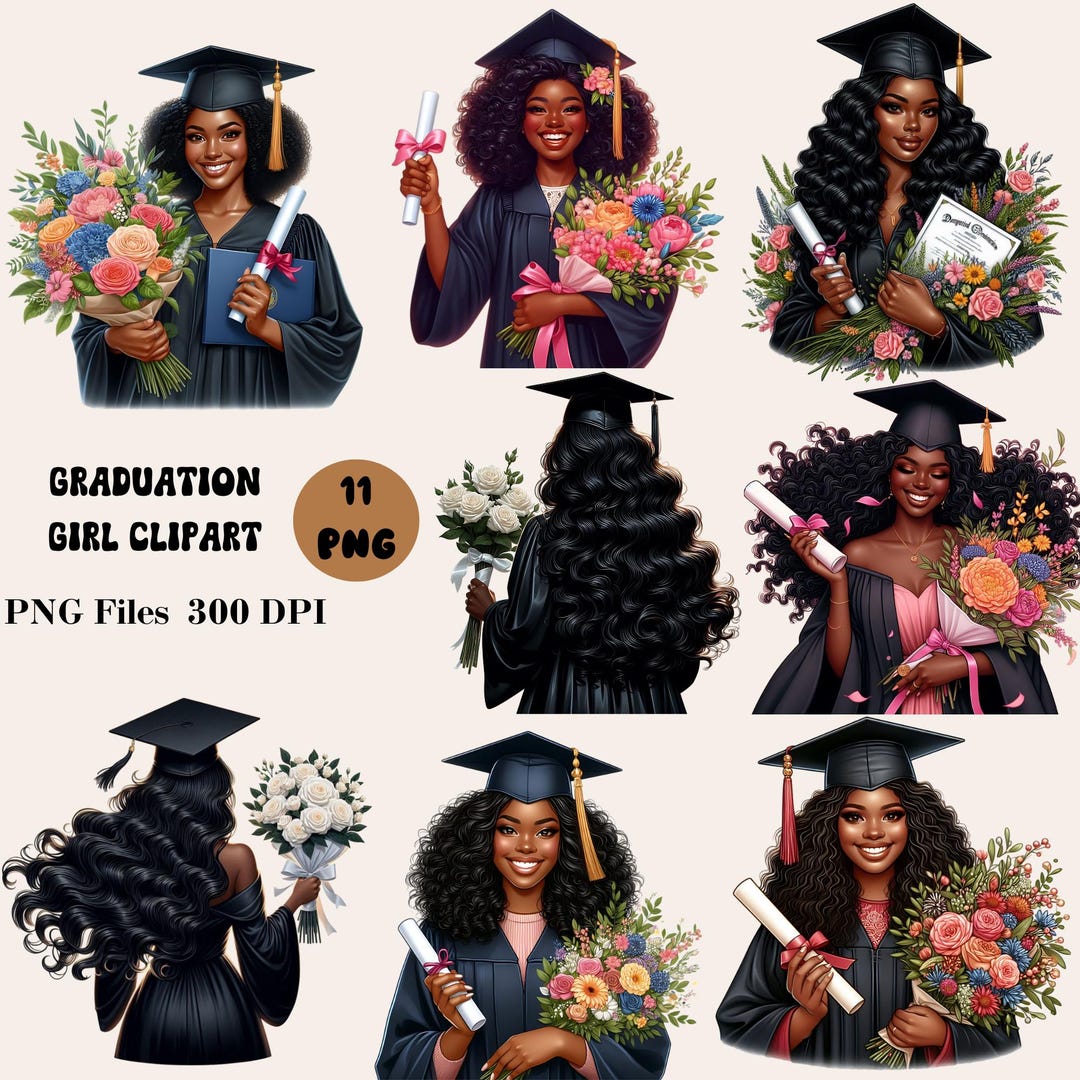 11 Graduation Girl Clipart Bundle, Black Girls Clipart, Black ...