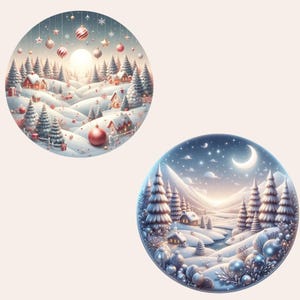 13 Round Winter Scene Clipart, Winter Landscape Clipart, Winter Scenery ...