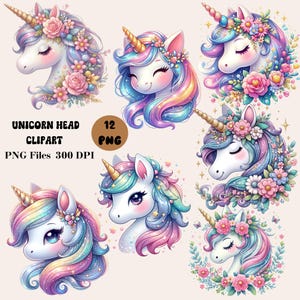 12 Unicorn Head Clipart Bundle, Rainbow Unicorn Clipart, Cute Unicorn ...