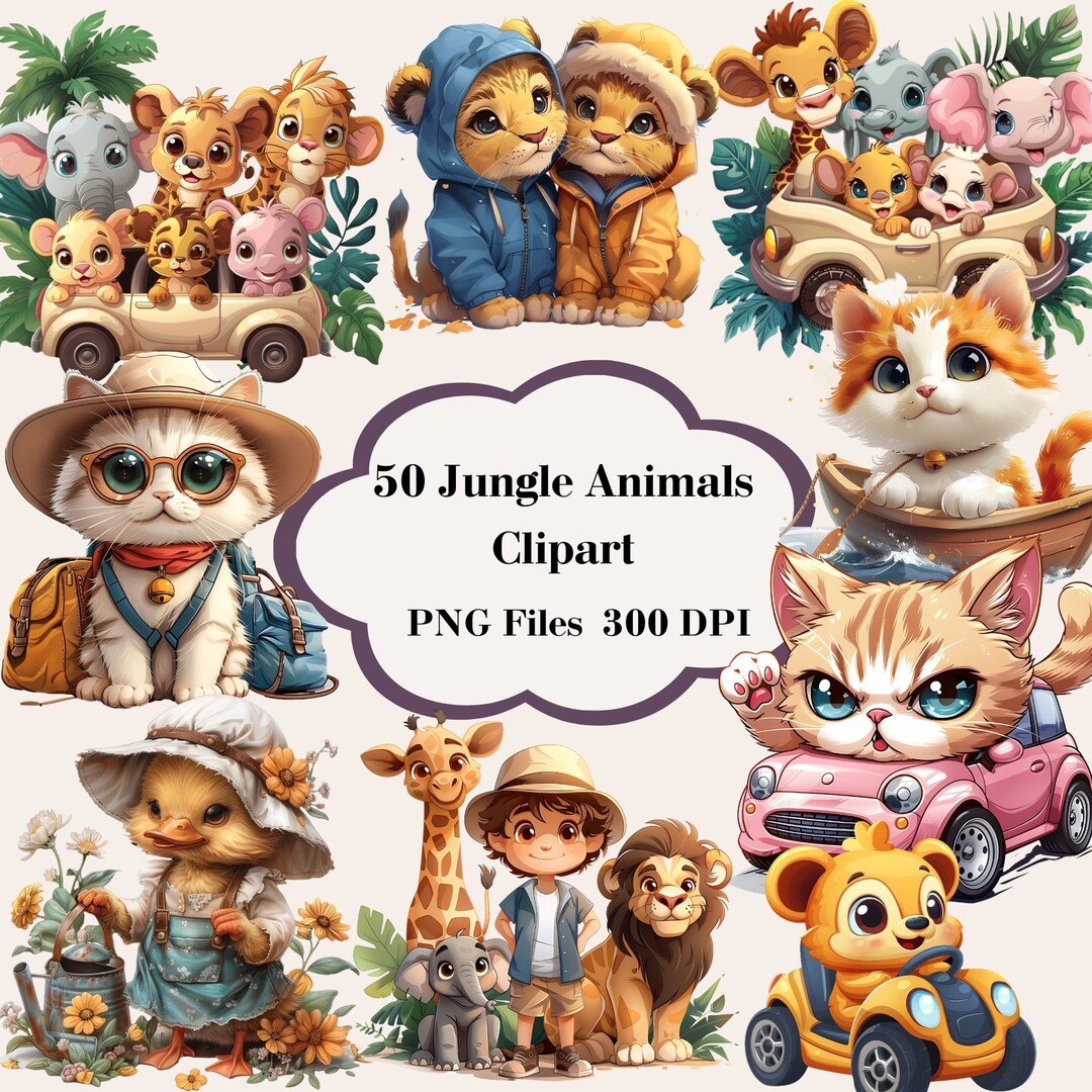 50 Jungle Animals Clipart Bundle, Safari Animals PNG, Animals in Jungle ...