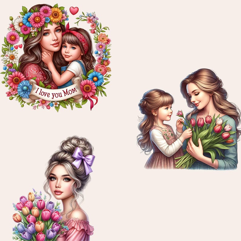 16 Mom and Daughter Clipart, Mom and Baby Clipart, Mother's Day Clipart ...