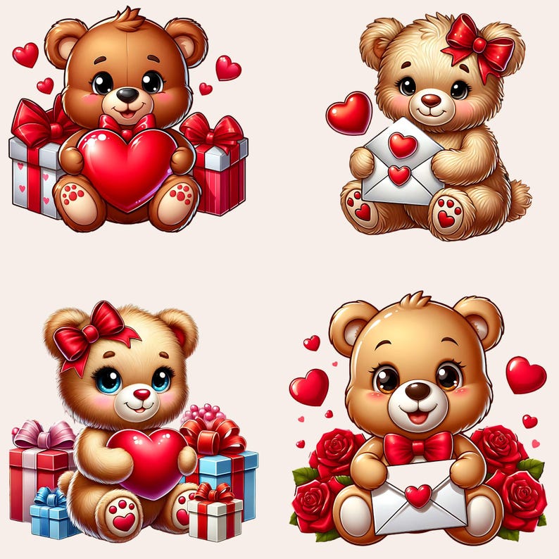 21 Valentines Teddy Bear Clipart, Valentine's Day Clipart, Love Bears ...