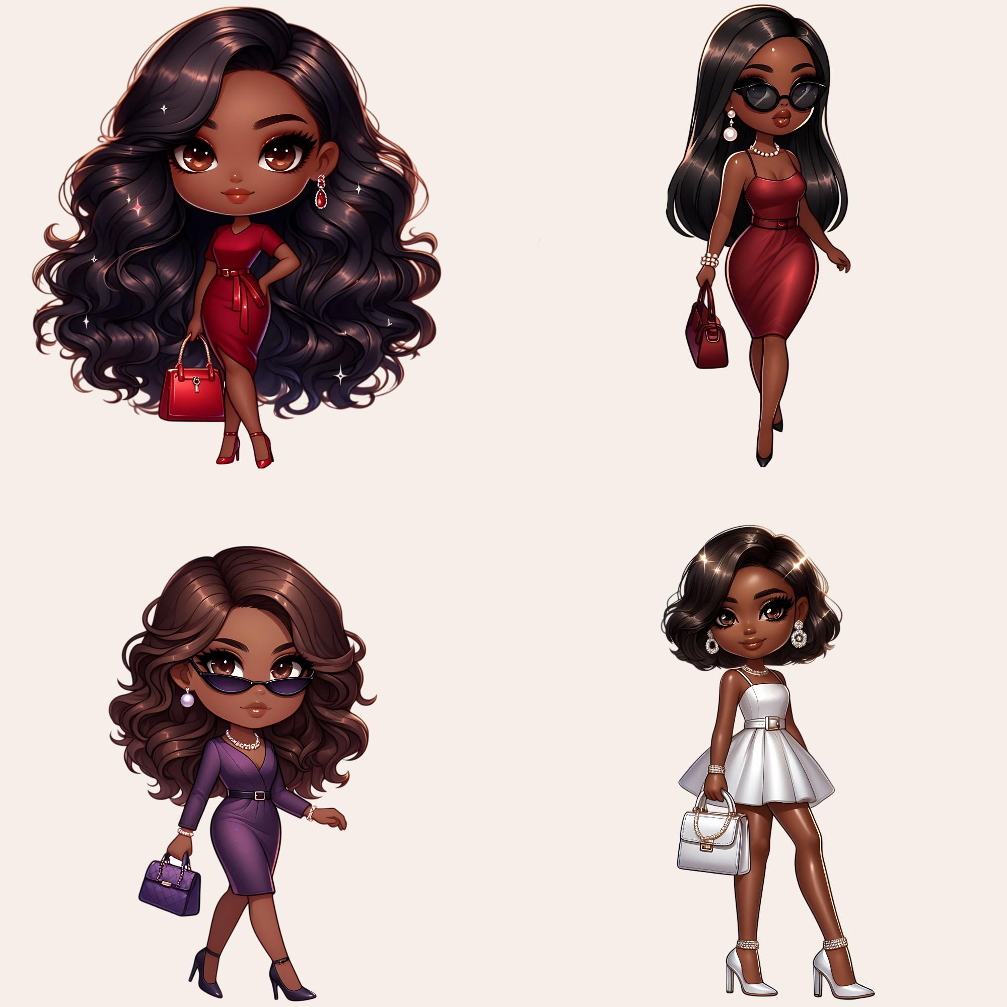 14 Black Chibi Girl Clipart, Stylish Chibi Girl Clipart, Chibi Girl ...