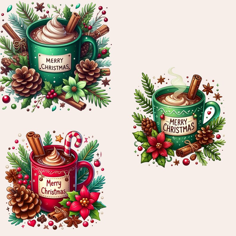 14 Christmas Hot Chocolate Clipart, Hot Chocolate PNG Bundle, Christmas ...