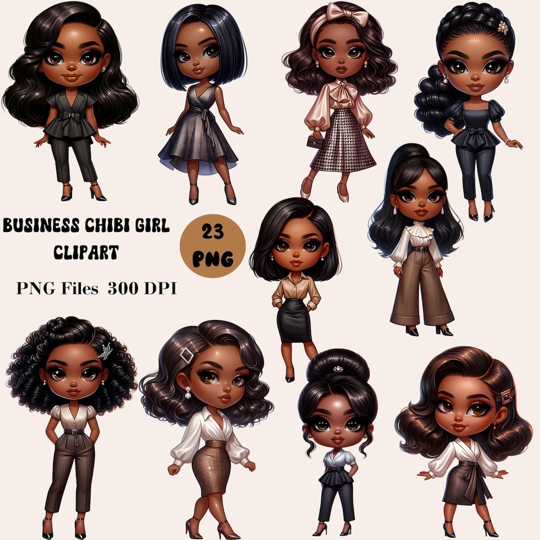 23 Business Chibi Girl Clipart, Black Chibi Girl Clipart, Chibi Doll ...