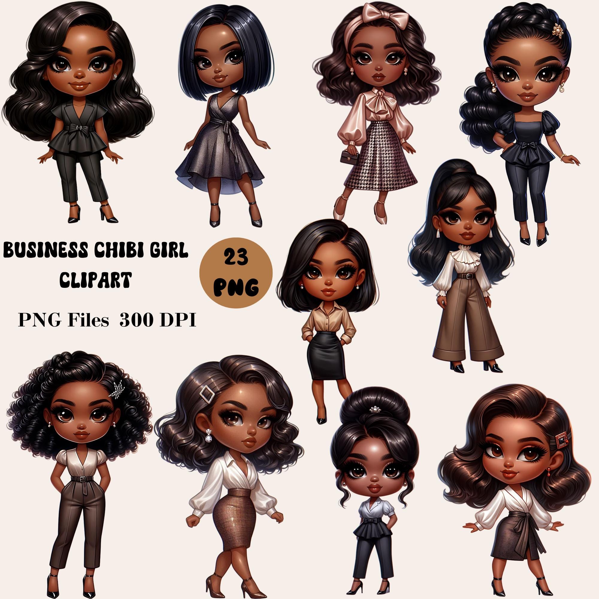 23 Business Chibi Girl Clipart, Black Chibi Girl Clipart, Chibi Doll ...