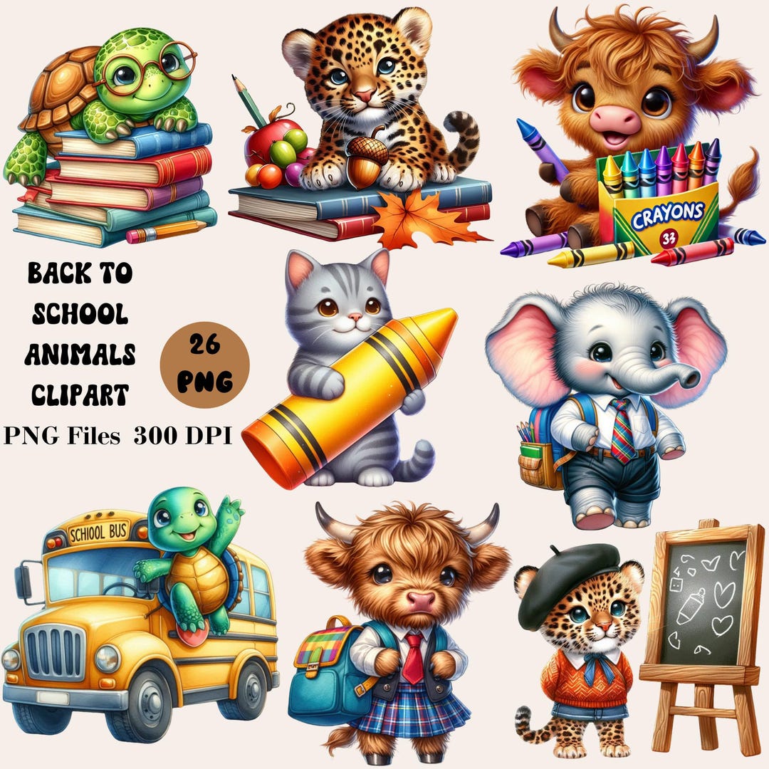26 Back to School Animals Clipart, Cute School Animals Clipart, Back to ...