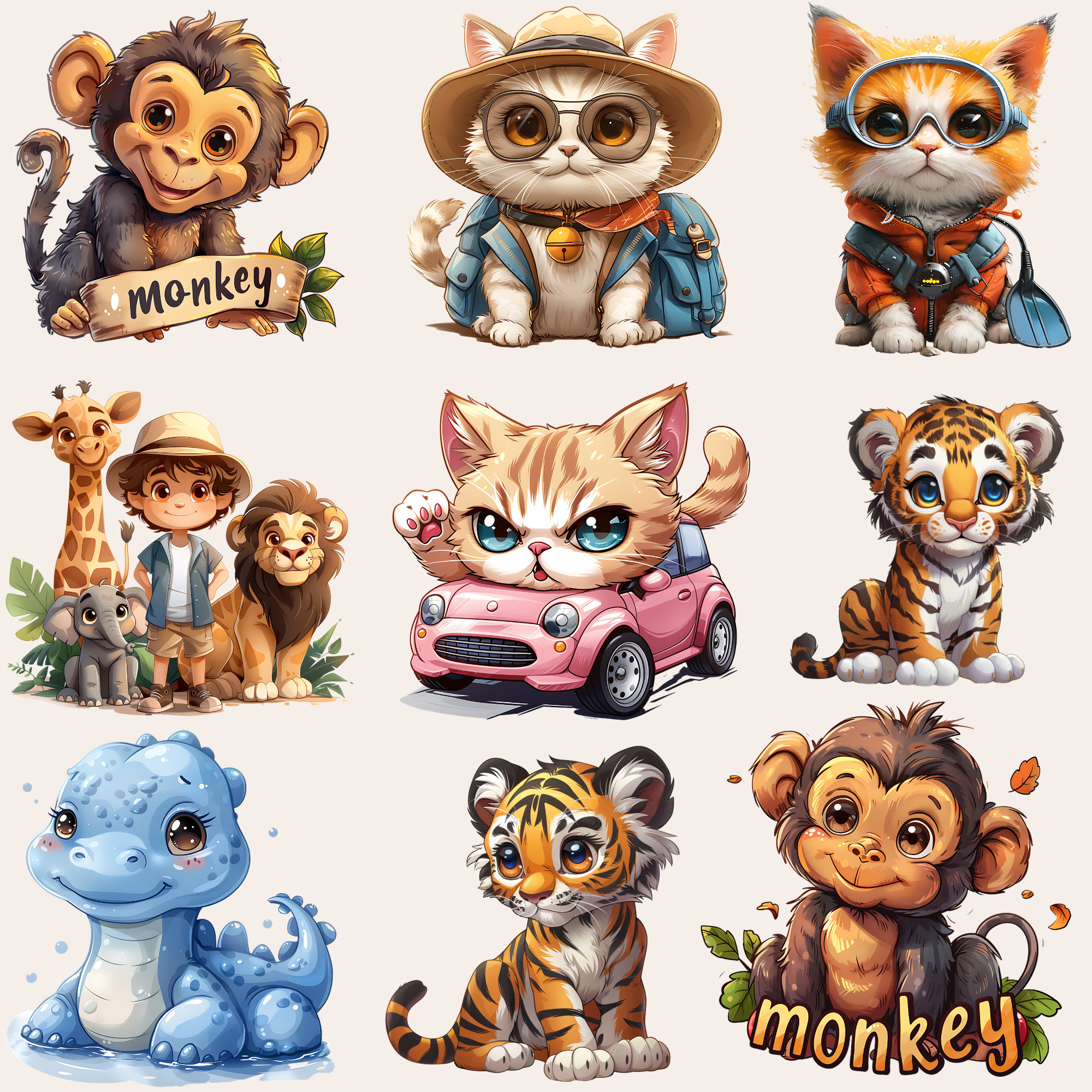 50 Jungle Animals Clipart Bundle, Jungle Animals PNG, Funny Animals ...