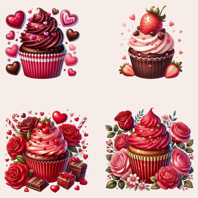 20 Valentines Cupcake Clipart, Valentine's Day Cupcake PNG, Valentine ...