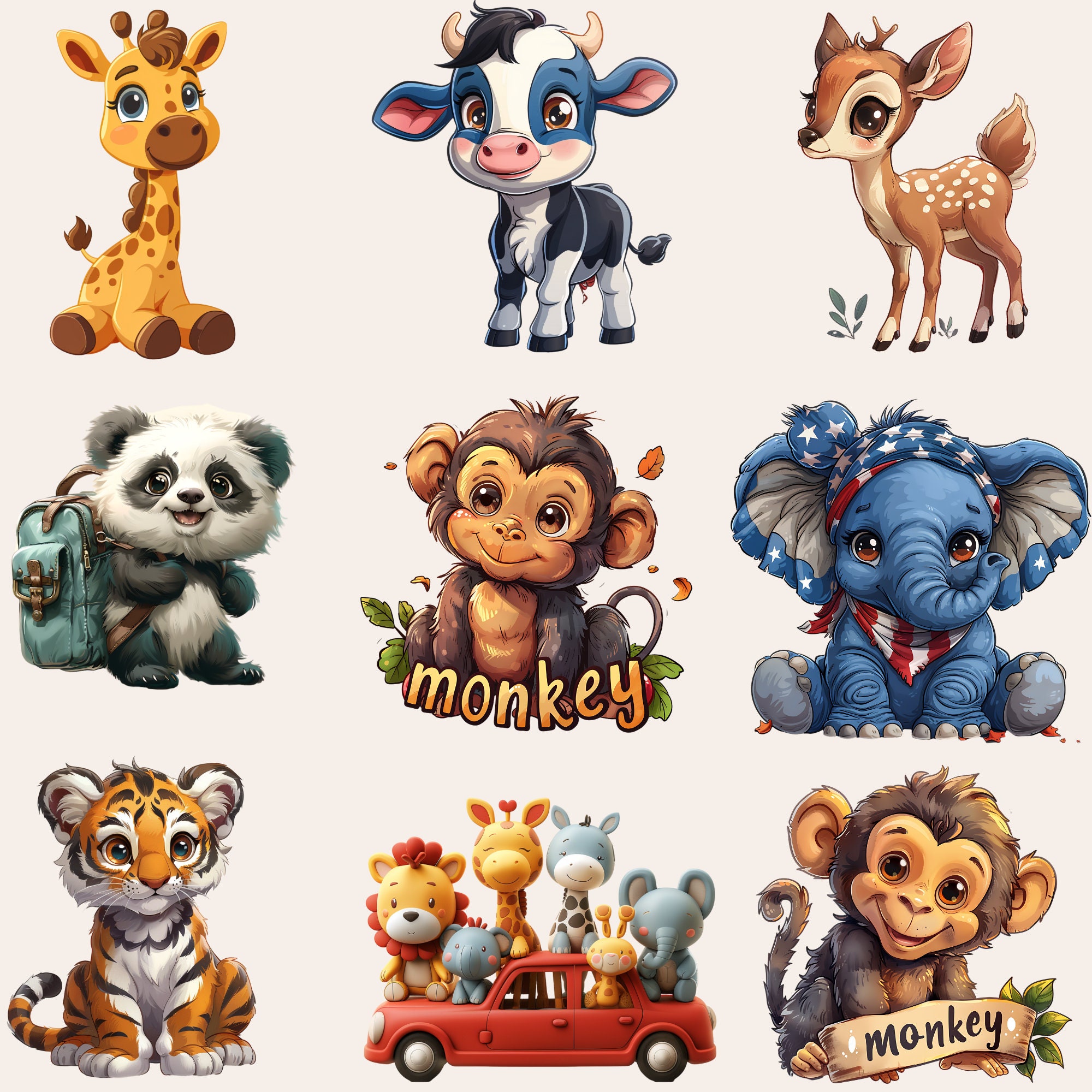70 Jungle Animals Clipart, Cute Jungle Animals PNG, Baby Safari Animals ...