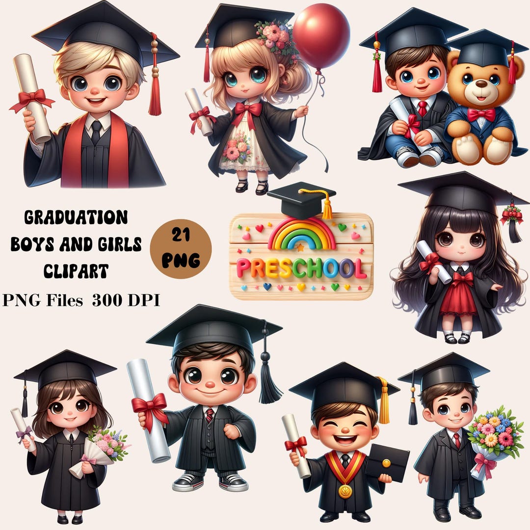 21 Graduation Boys and Girls Clipart, Preschool Graduation Clipart ...