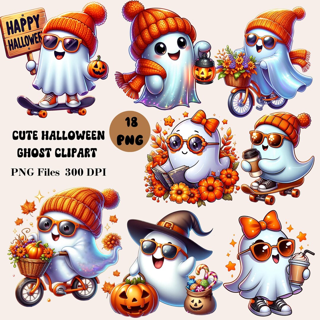 18 Cute Halloween Ghost Clipart, Funny Ghost Clipart, Halloween Clipart ...