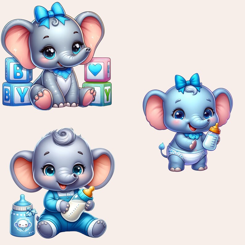 17 Blue Baby Elephant Clipart, Baby Shower Clipart for Boy, Boy ...