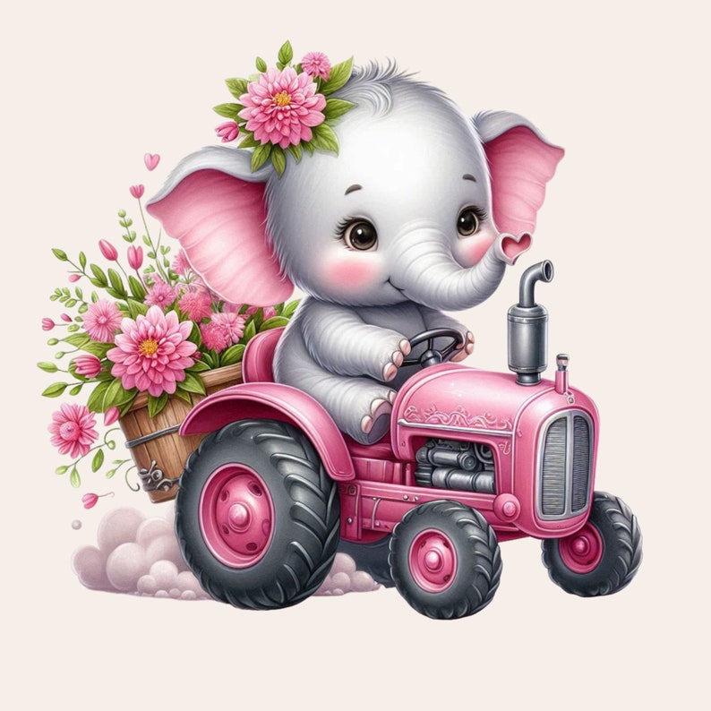 8 Pink Baby Elephant Clipart, Cute Elephant PNG Bundle, Nursery Clipart ...