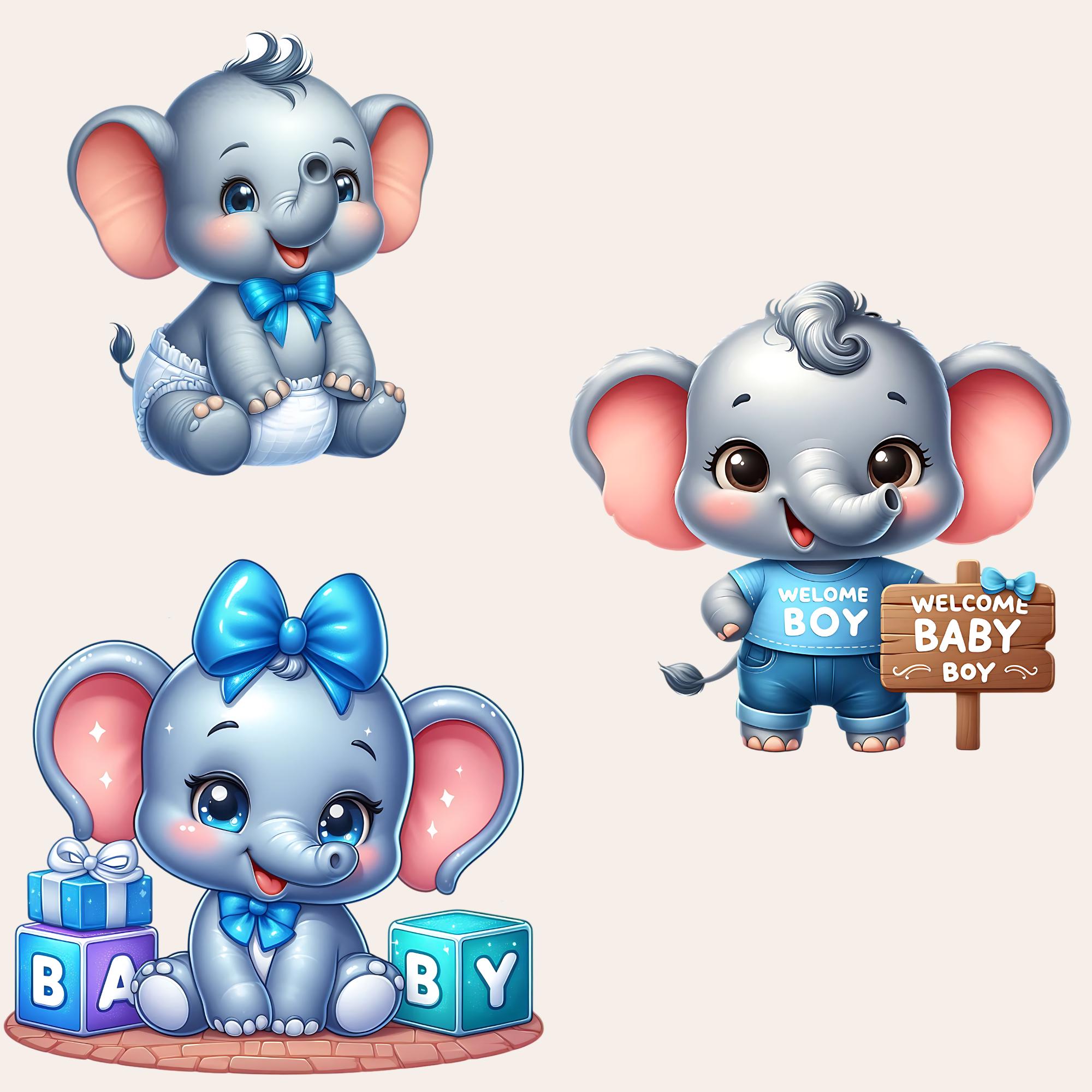 17 Blue Baby Elephant Clipart, Baby Shower Clipart for Boy, Boy ...