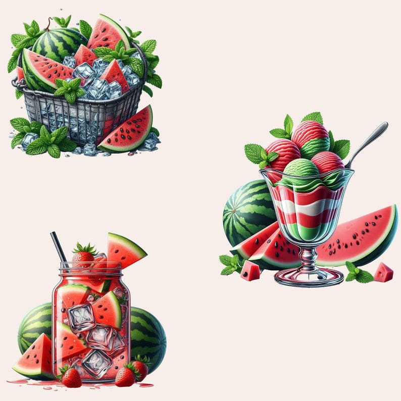15 Summer Watermelon Clipart, Watermelon PNG Bundle, Summer Fruits ...